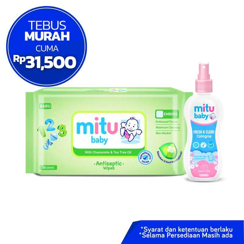 Jual Mitu Baby Antiseptic Wipes 50's + Mitu Baby Fresh & Clean Cologne ...