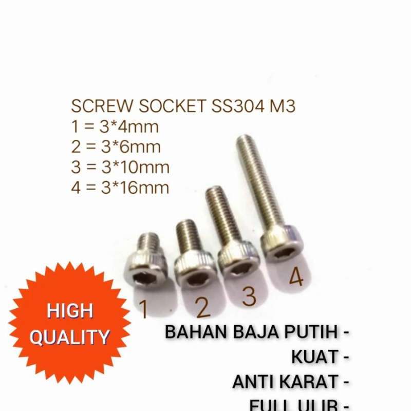 Jual BAUT 10(PCS) M3 3MM 3x4 MM BAUT L SS 304 HEX SOCKET HEAD SCREW STENLIS di Seller Cakra ...