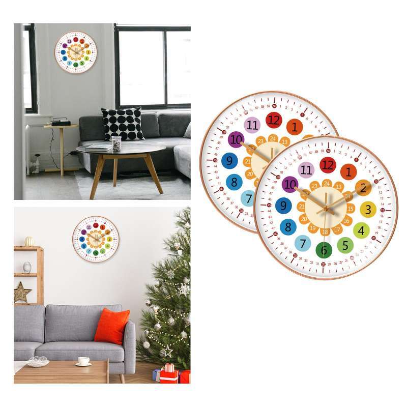 Jual 2x Silent Wall Clock Kids Learning Telling Time Teaching Clock ...