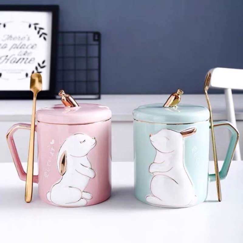 Promo Mug Gelas Keramik Lucu Design Kelinci / Gelas Keramik Couple ...