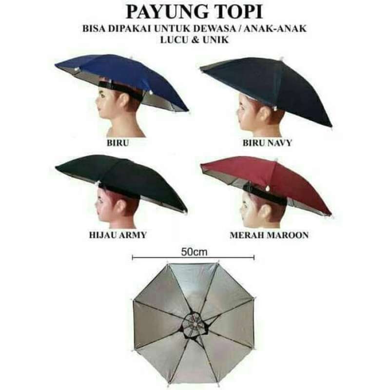 Jual Payung Topi / Topi Payung Diameter 50 cm / Payung Kepala Hujan ...