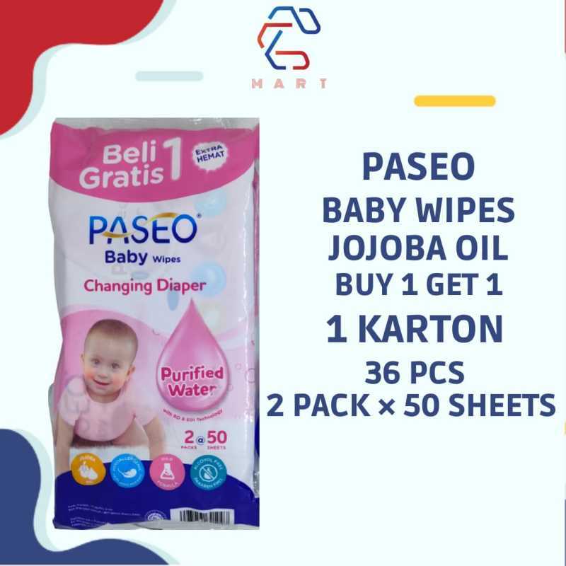 Jual Tissue Basah Paseo Baby Wipes Jojoba Oil 1 Karton (18 x 2 x 50 ...