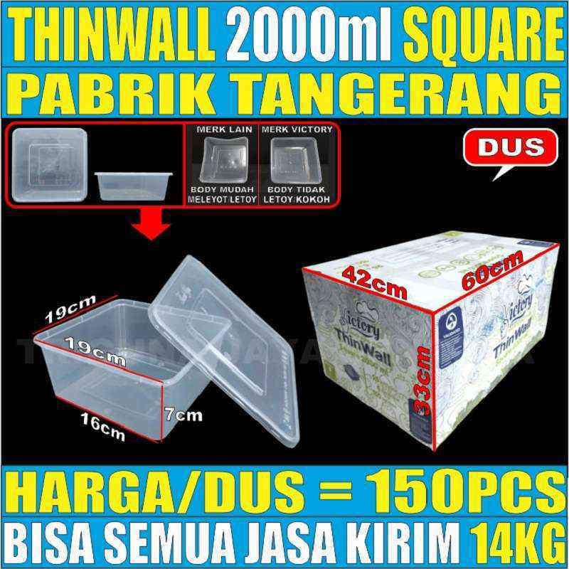 Promo Thinwall Sq 2000ml Square Per Dus Food Container Box Tempat Kotak