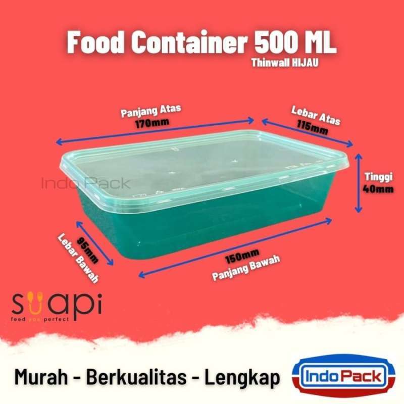 Jual Thinwall Suapi 500ml Hijau Kotak Makan 50 Pcs Food Container