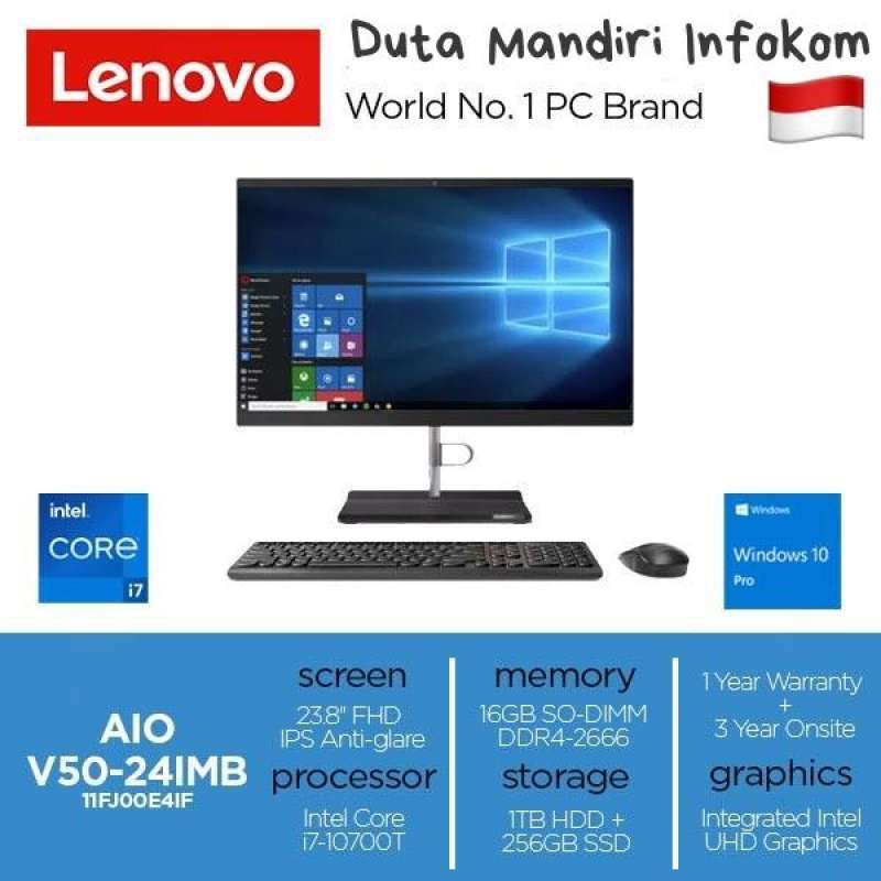 Jual Lenovo AIO V50a 24IMB E4IF I7-10700T 16GB 1TB+256GB UHD 24 Win10 PRO di Seller Cullen ...