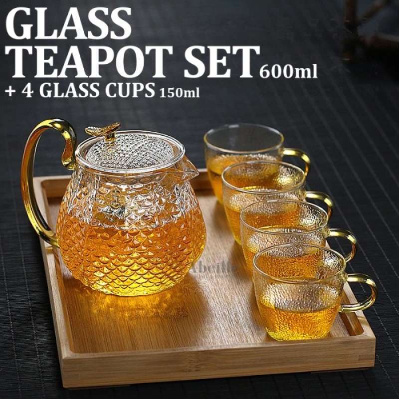 Promo Set Teko Kaca Minum Teh Dengan 4 Gelas Bumpy Glass Teapot 4 Cups ...