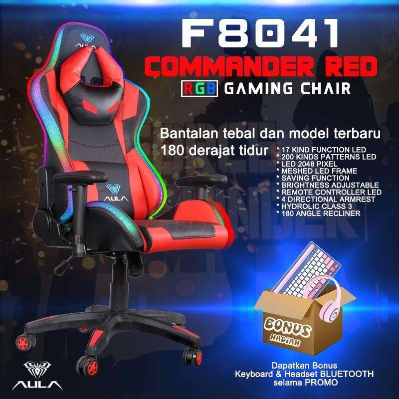 Jual Kursi Gaming/Gaming Chair RGB LED AULA COMMANDER F-8401 RED Termurah di Seller Livingshop21 ...