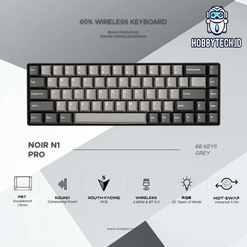 Jual NOIR N1 Pro Grey - 65% Wireless Mechanical Keyboard di Seller ...