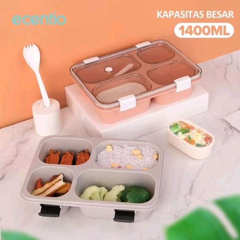 Jual Ecentio Tempat Makan Kotak Makan Lunch Box 4 Grid Dengan Kotak Sup