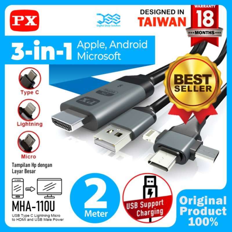 Promo HDMI to USB Micro TypeC Lightning Converter TV IOS Android PX MHA-110U Diskon 50% di ...