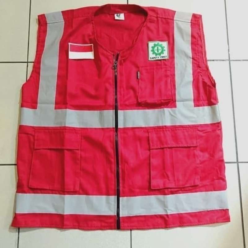 Promo Rompi Safety Bahan Drill Merah + Logo K3 Diskon 13% di Seller ...