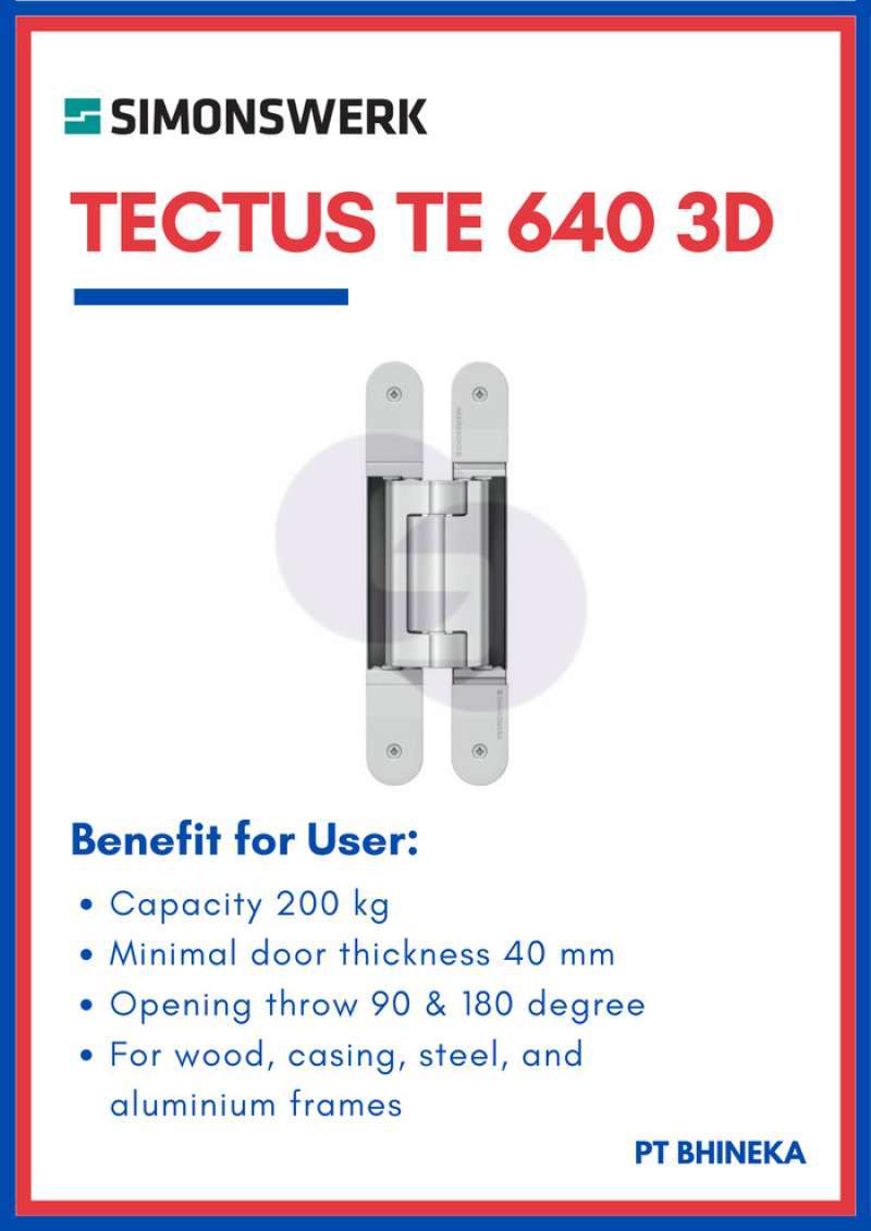 Jual Tectus Concealed Hinges Te 640 3D 200Kg Engsel Tanam Simonswerk di ...