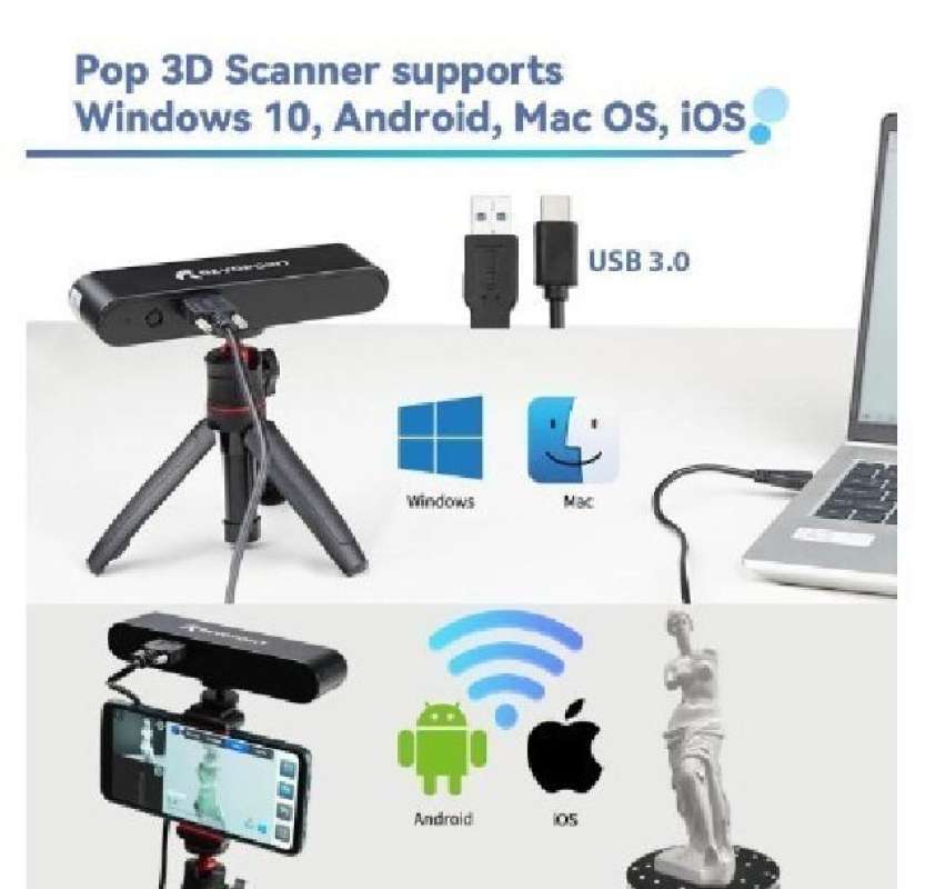 Jual Revopoint POP 3D Scanner Set with Turntable 0.3mm Accuracy 8 Fps Scan di Seller Telkeshop ...