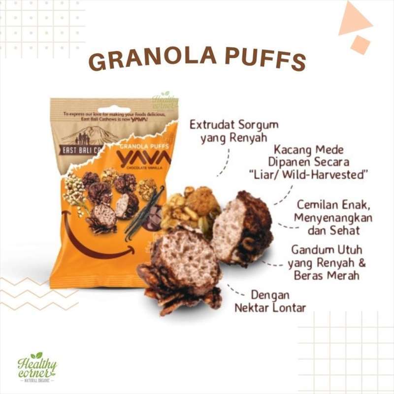 Jual YAVA Granola Puffs Chocolate Vanilla 50g Camilan Sehat Vegan di ...