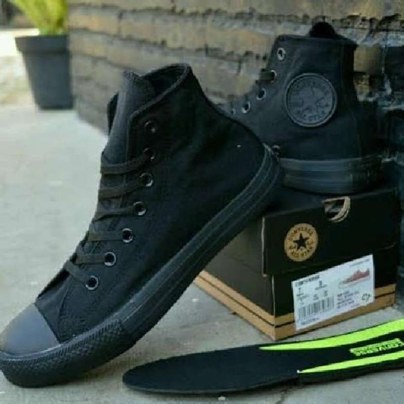 Jual Sepatu All Star Converse Full Black/Hitam Sol Lunarlon Logo Timbul ...