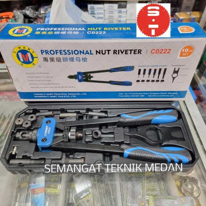 Jual C0222 TANG RIVET LURUS NUT GUN WITH NUTS SET M3 - M10 CMART 9 PCS ...