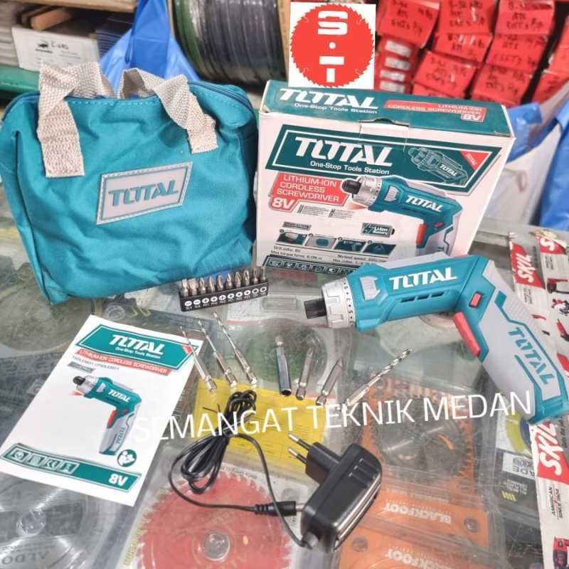 Jual OBENG BOR TANGAN CORDLESS SCREWDRIVER 17 pcs 8V 2 MODE TOTAL TSDLI0801 di Seller Semangat ...
