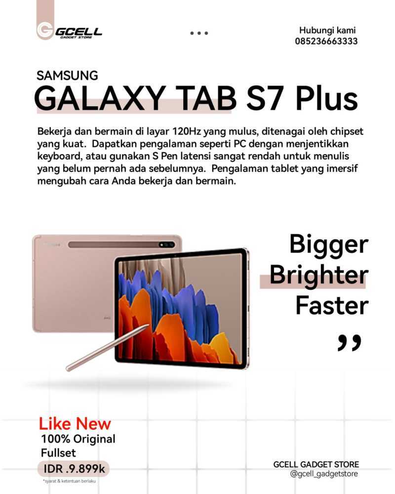Jual samsung galaxy tab s7 plus 256gb bronze like new di Seller Gcell Gadget Store - Gcell ...