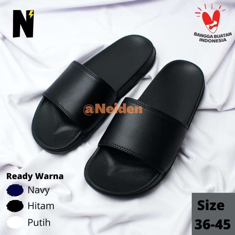 Jual Sandal Slide Slop Slip On Slider Flip Flop Polosan Hitam Pria ...