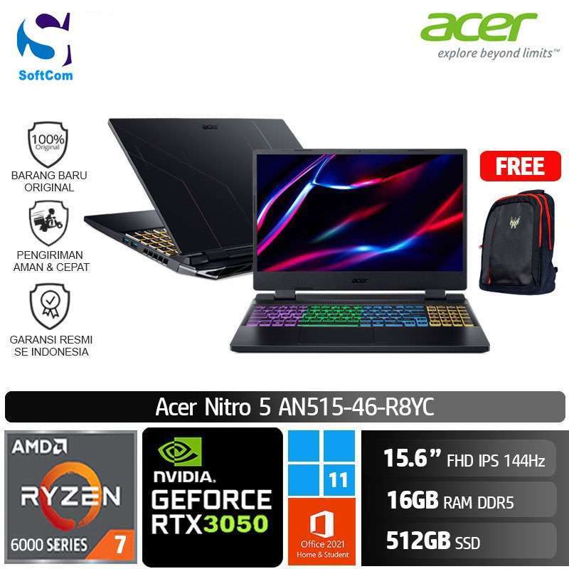 Promo Acer Nitro 5 An515 46 R8yc Laptop Gaming [amd Ryzen 7-6800h/16gb ...