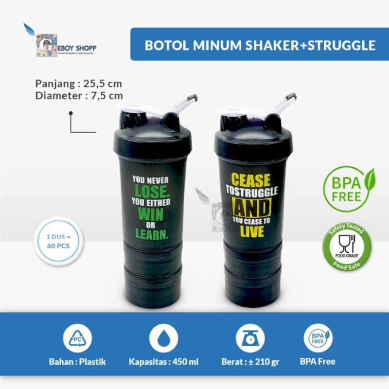 Promo Botol Minum Shaker + Struggle 450ml PROMO Diskon 1% di Seller SNJ ...