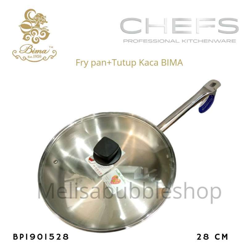 Jual Bima Chefs Frypan+Tutup Kaca Bima 28cm Penggorengan Sus 304 Wajan Kuali Stainless Induksi ...