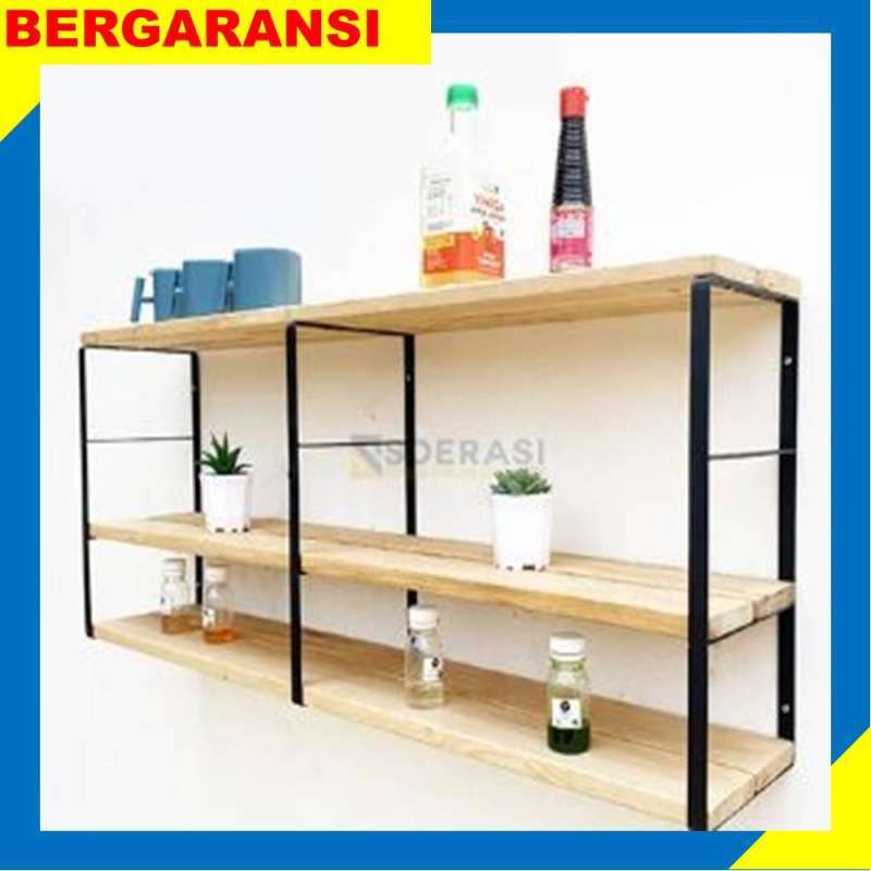 Jual Rak susun Buku sepatu dinding besi dan ambalan kayu Cokelat 20cm x ...