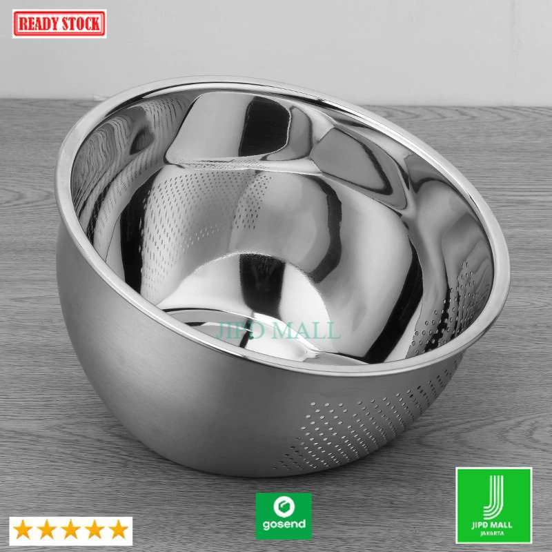 Promo Baskom Saringan Tempat Cuci Beras Sayur Stainless Steel 23cm ...