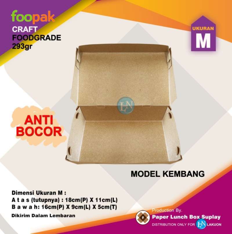 Promo PAPER BOX LUNCH TAKE AWAY CRAFT ECO BY FOOPAK 293GR Diskon 7% di ...