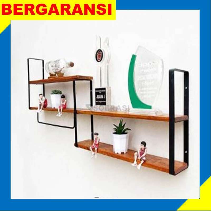 Jual Rak dinding besi dan kayu panjang luas minimalis vintage retro ...