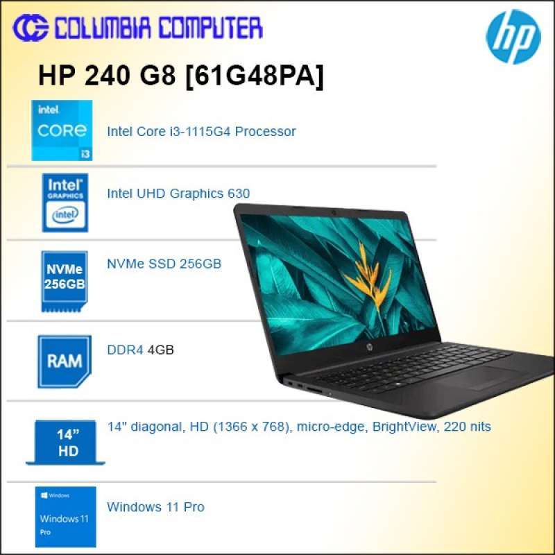 Jual Hp 240 G8 [61g48pa] I3-1115g4 4gb 256gb 14hd Win 11 Pro Di Seller ...