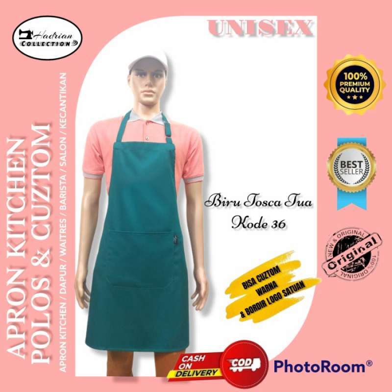 Promo Celemek Apron Masak Dapur - Drill Premium - Biru Tosca Tua Diskon ...
