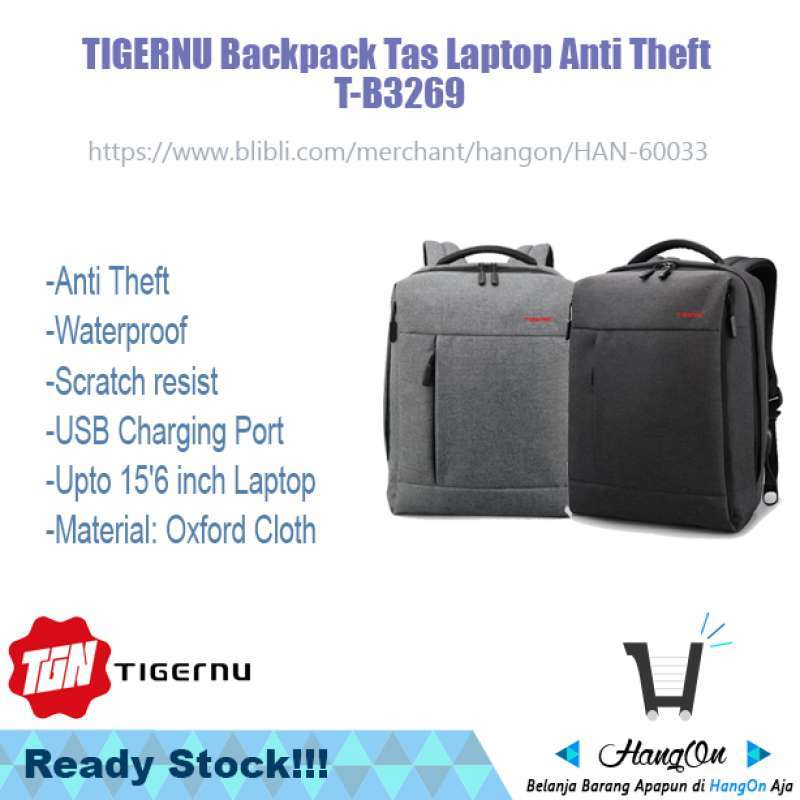 Jual TIGERNU Backpack Tas Laptop Anti Theft & Waterproof & USB Port T ...