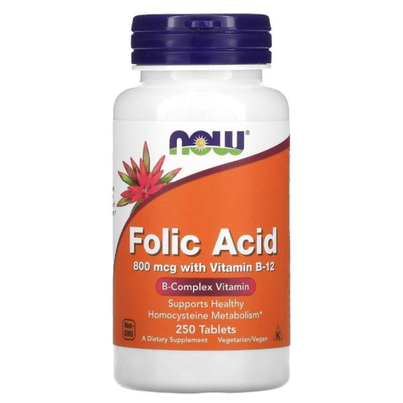 Jual NOW Folic Acid 800 mcg Vitamin B12 B complex isi 250 tablets di ...