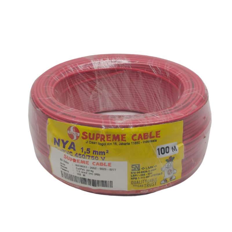 Jual Kabel SUPREME 1.5mm 100 Meter SNI Kabel Listrik Tunggal Tembaga 1.5mm - MERAH di Seller ...
