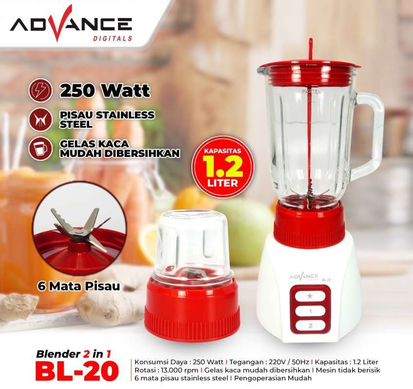 Jual Advance BL-20 Blender 2 in 1 Gelas Kaca BL20 1.2 Liter di Seller Sajun Electronic Official ...