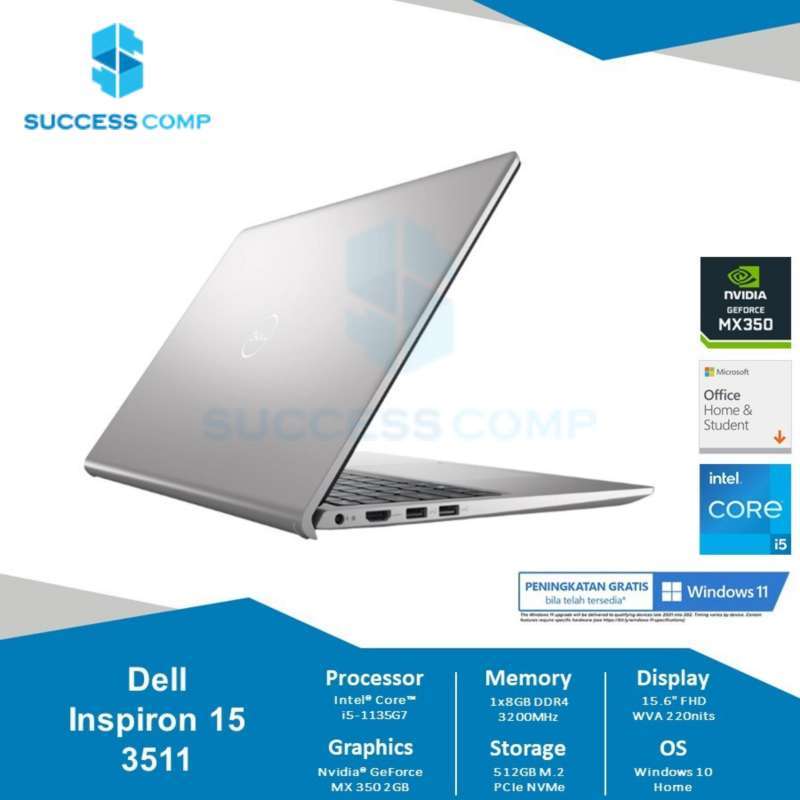 Jual DELL INSPIRON 3511 i5-1135G7 8GB 512GB SSD MX350 2GB 15.6 W11 OHS SLV di Seller SUCCESS ...