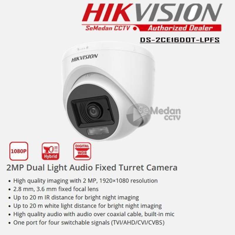 Jual 2MP Dual Light Audio Fixed Turret Camera HIK VISION DS-2CE76D0T ...