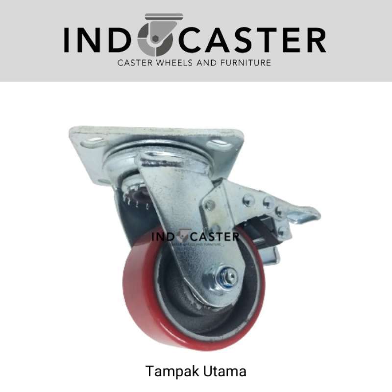 Jual Roda Troli Pu Rhj-tw Heavy Duty Caster Plat Rem Diameter 4 Inch Di ...