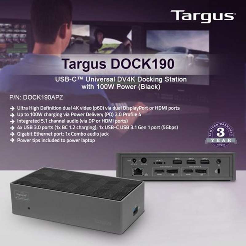 Jual Targus Docking Station USB Type C Hub Dual Monitor LAN HDMI DP 4K ...