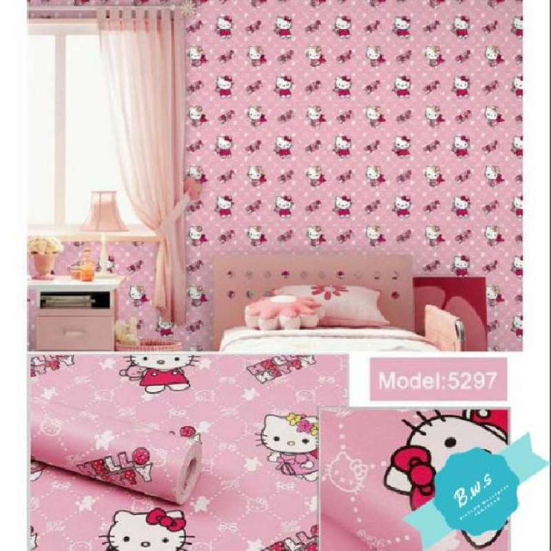 Wallpaper Dinding Kamar Hello Kitty Pink