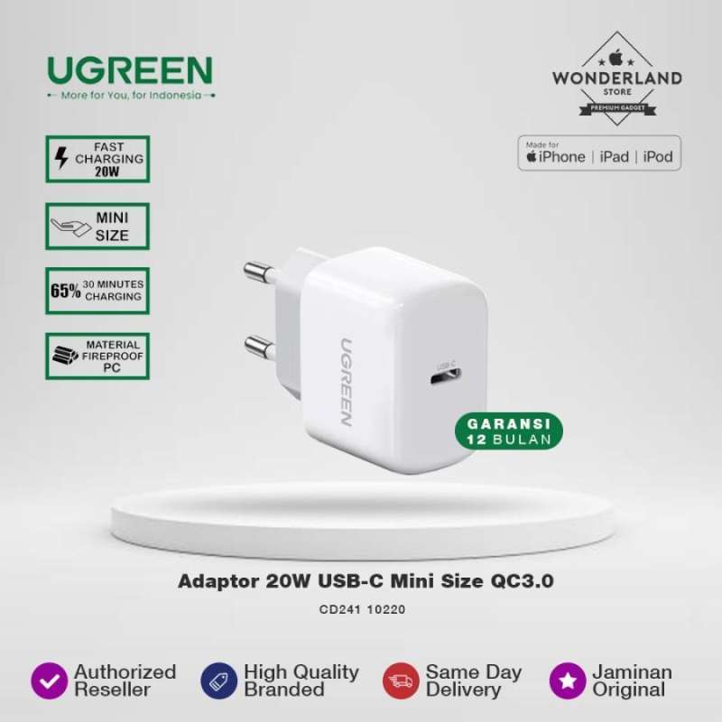 Jual Ugreen Adaptor 20W USB-C Fast Charger iPhone PD QC3.0 Mini Size ...