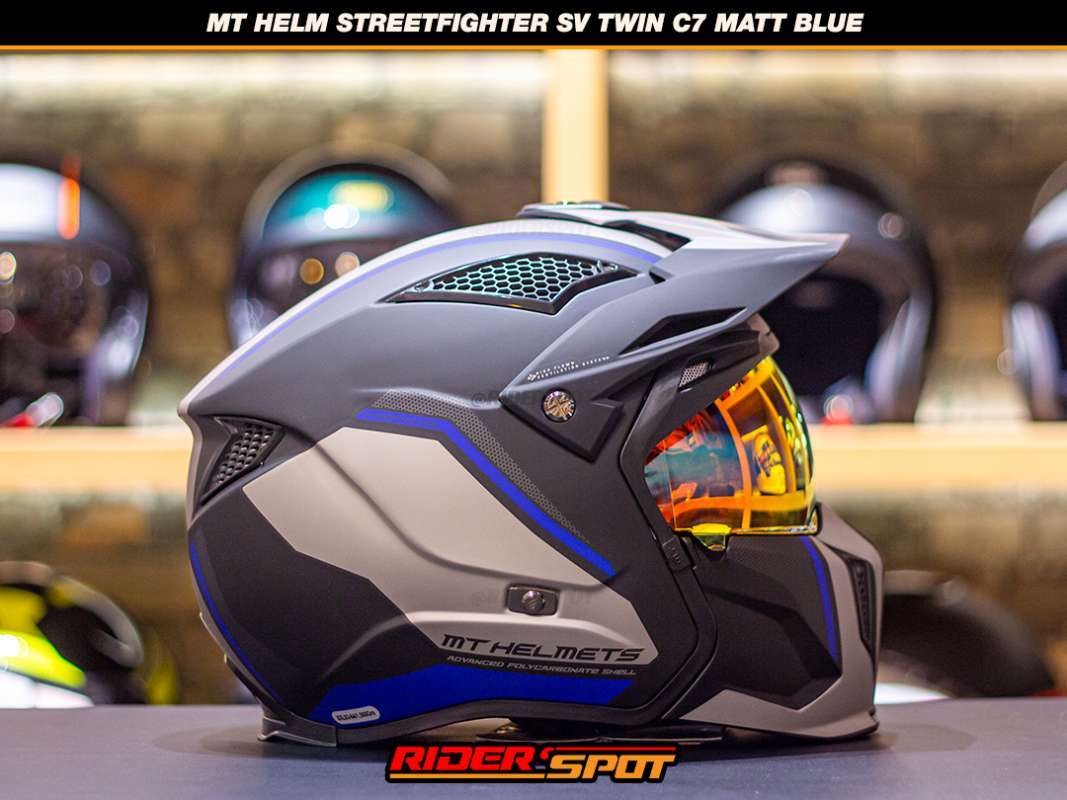 Jual Helm Motor MT Helmet Streetfighter SV Twin C7 Matte Blue Crossover ...