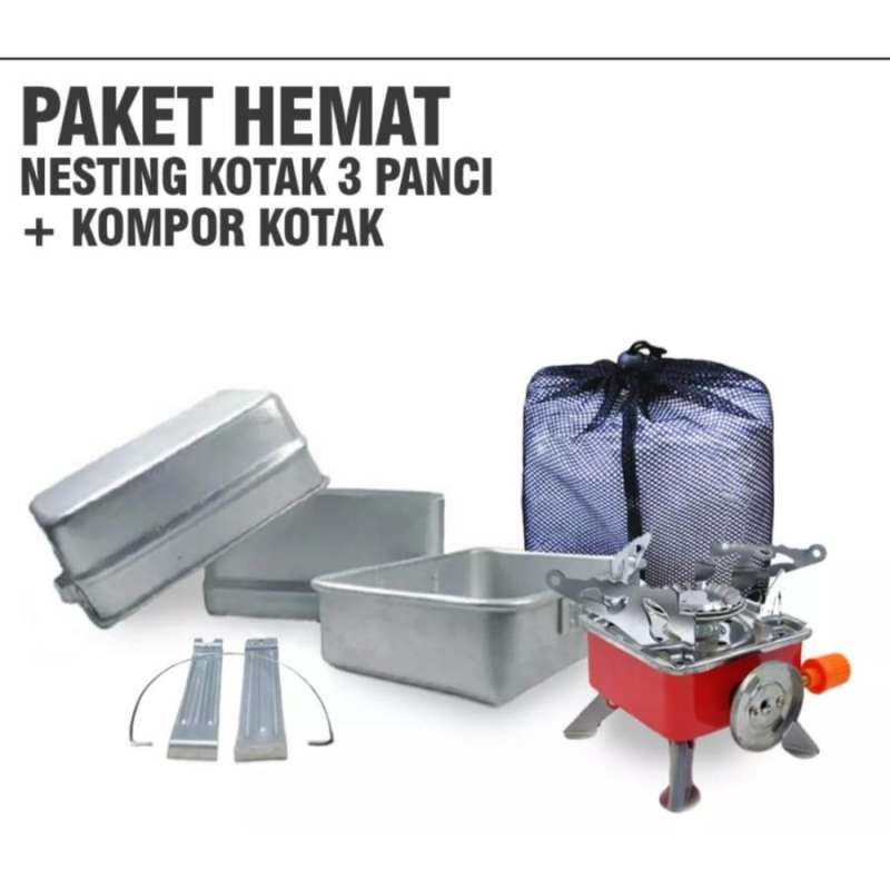 Jual paket masak cooking nesting set + Kompor Kotak portabel camping di ...