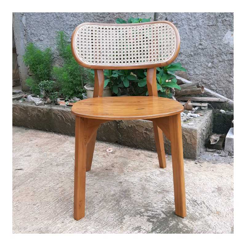 Promo Meja Makan Bundar Kayu Jati Kombinasi Rotan Set 4 Kursi / Dining Sets Diskon 20% Di Seller ...