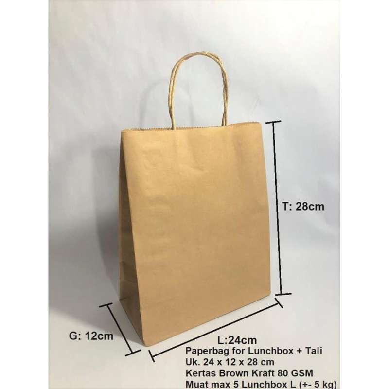 Jual Paperbag Foodbag lunch box 24x12x28cm Tali kertas bento box 50 pcs ...
