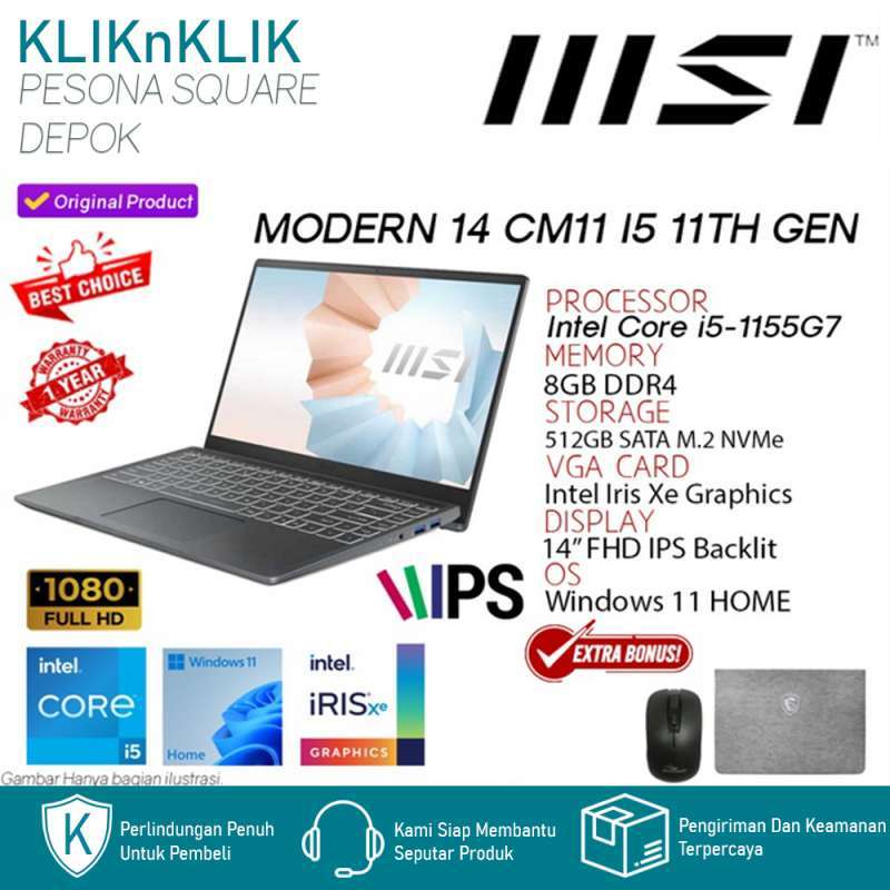 Jual Laptop Msi Modern 14 Cm11 I5 1155g7 8gb 512gb Iris Fhd Ips Win11 ...