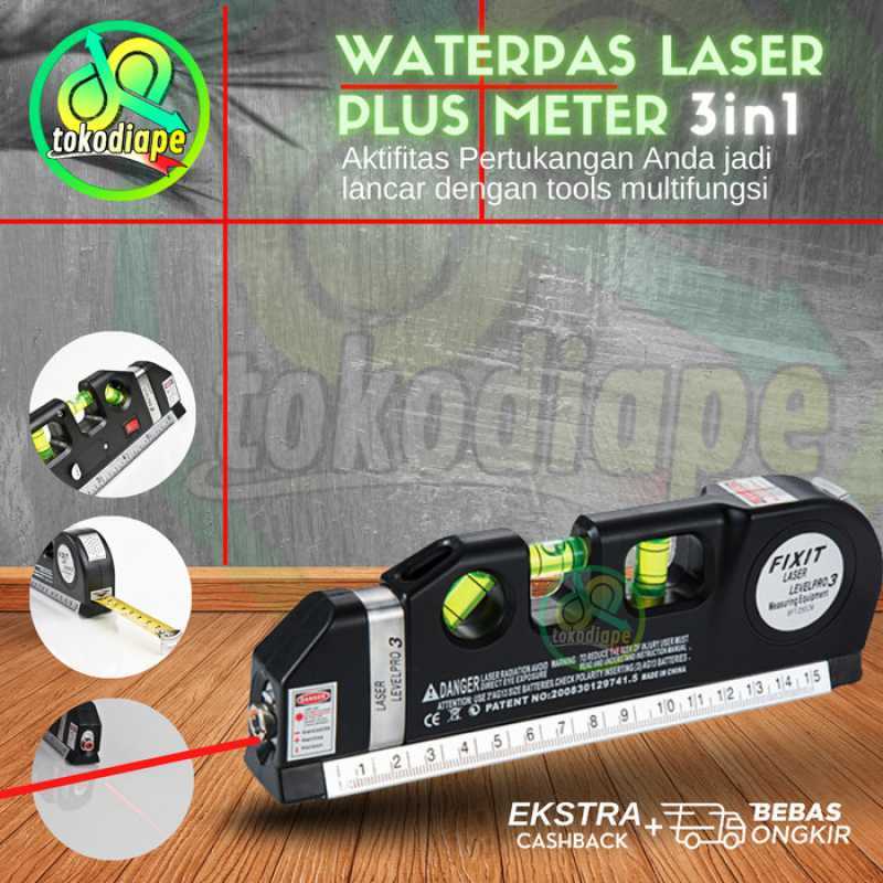 Promo Waterpass Laser plus Meteran Fixit / Taffware Level Pro 3 Diskon ...