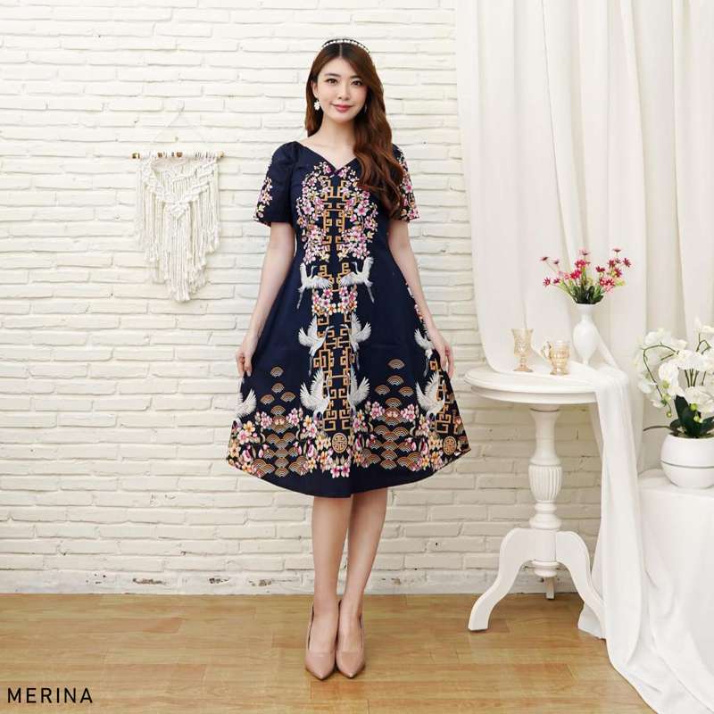 Jual Evercloth Merina Dress Wanita Dress Batik Wanita Cheongsam Sabrina ...
