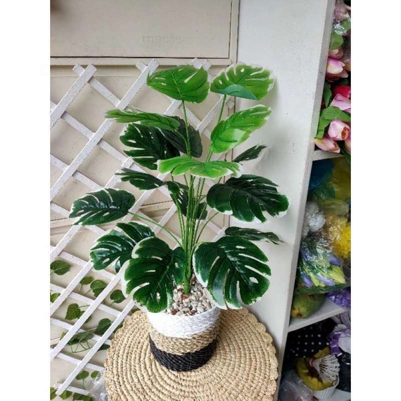 Jual VAS Tanaman monstera artificial vas rotan murah bunga meja tanaman ...